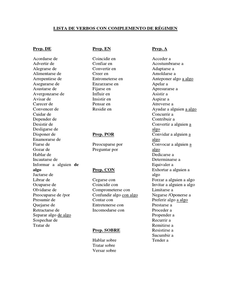 Verbos Que Rigen Preposición 1 PDF | PDF