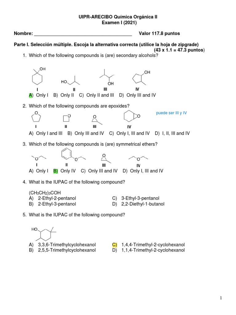 IUPAC Naming and Alcohol Reactions Exam | PDF | Ether | Sulfide