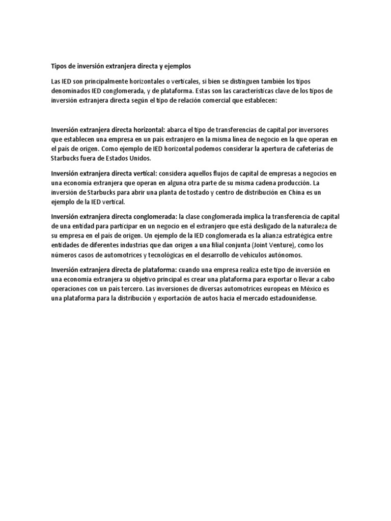 Tipos de Inversion Extranjera Directa | PDF