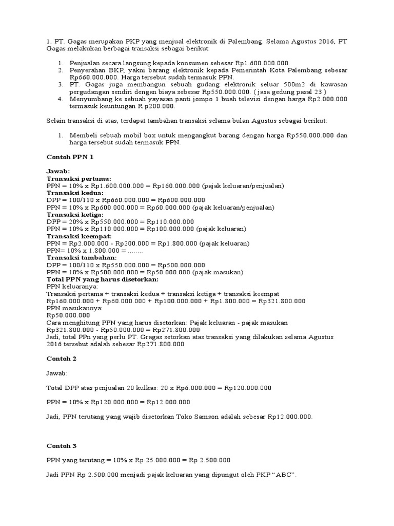 Latihan Soal PPN | PDF | Pengelolaan Keuangan & Uang | Bisnis