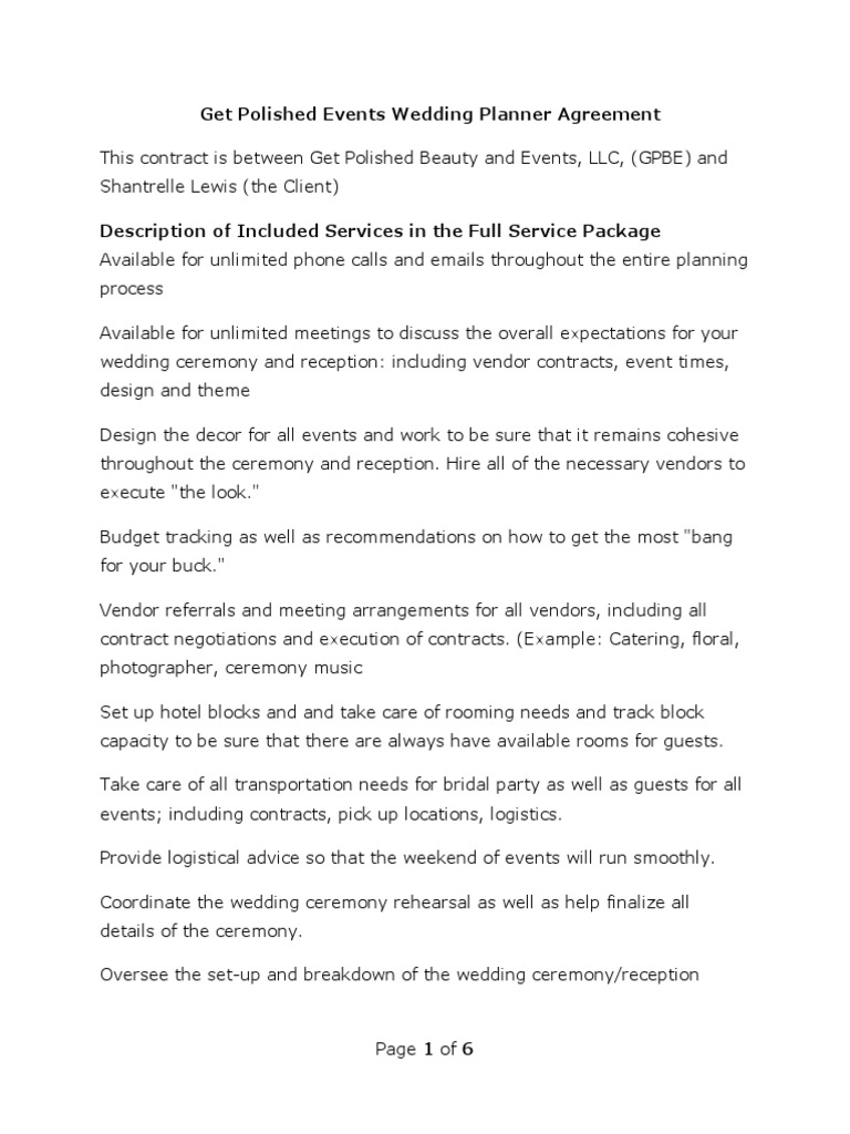 Wedding Events Planning Contract Sample PDF | PDF | Wedding | Mediation