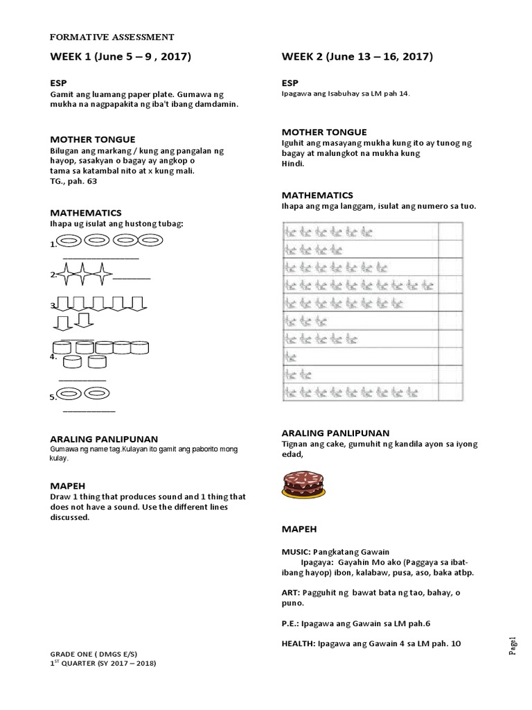 Quarter 1 Formative Assessment Pdf