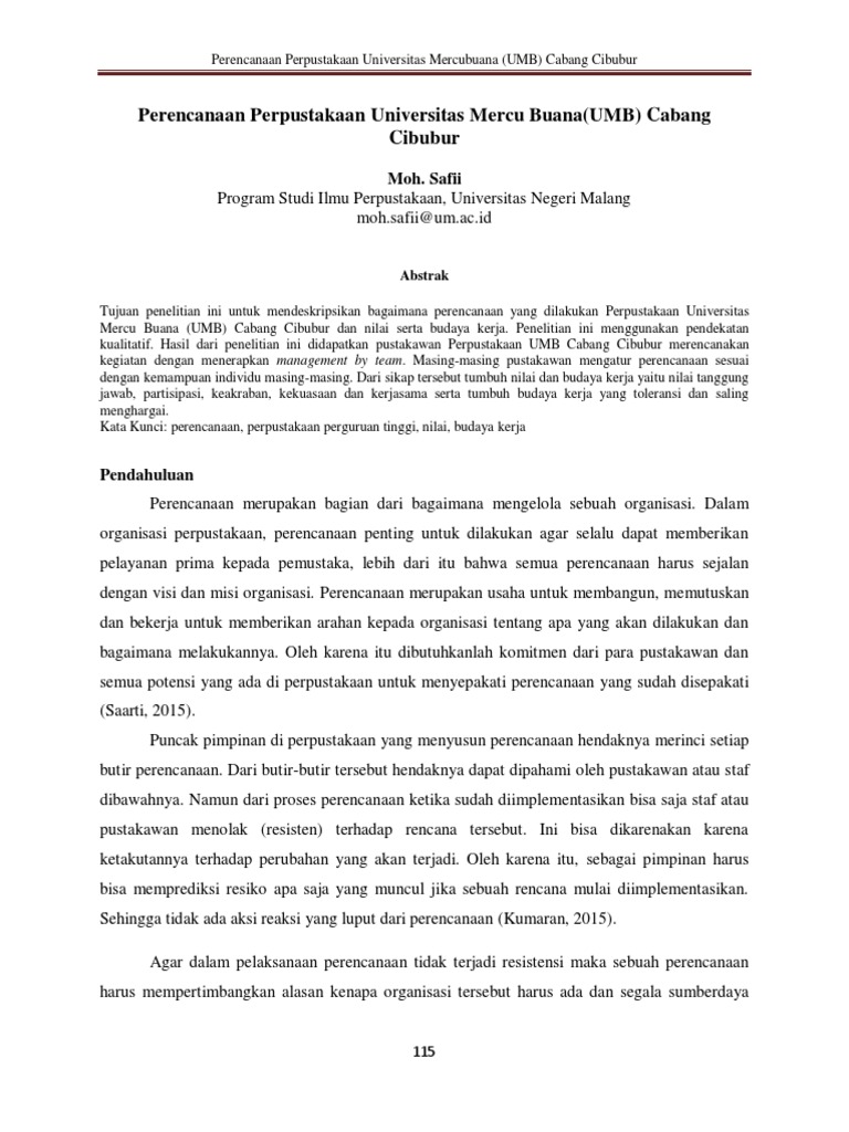 ID Perencanaan Perpustakaan Universitas Mer PDF | PDF