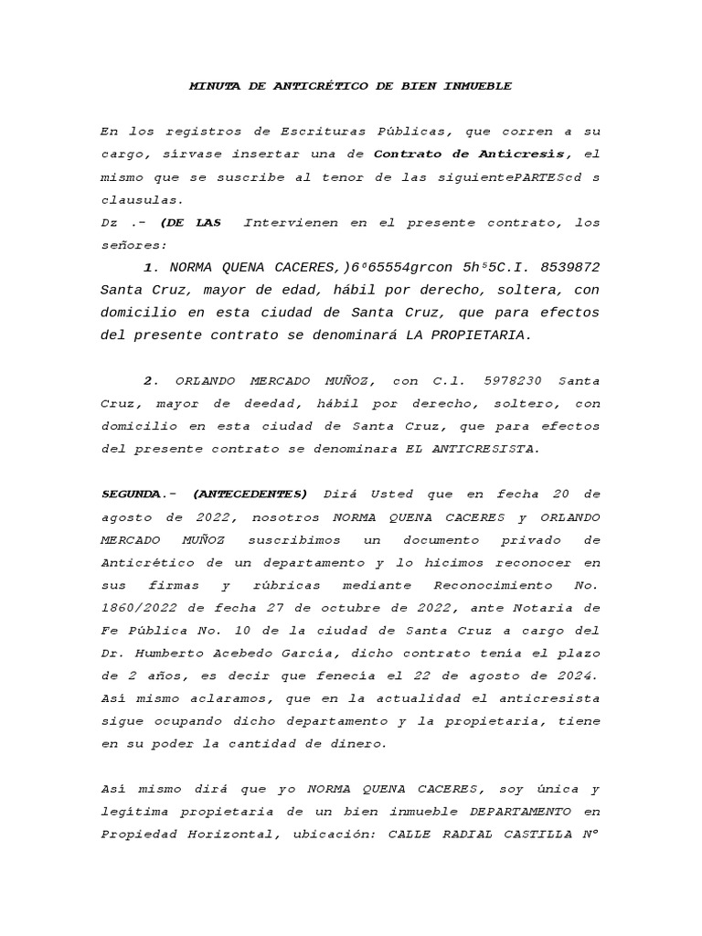 modelo contrato de anticretico.docx | PDF | Ley común | Justicia