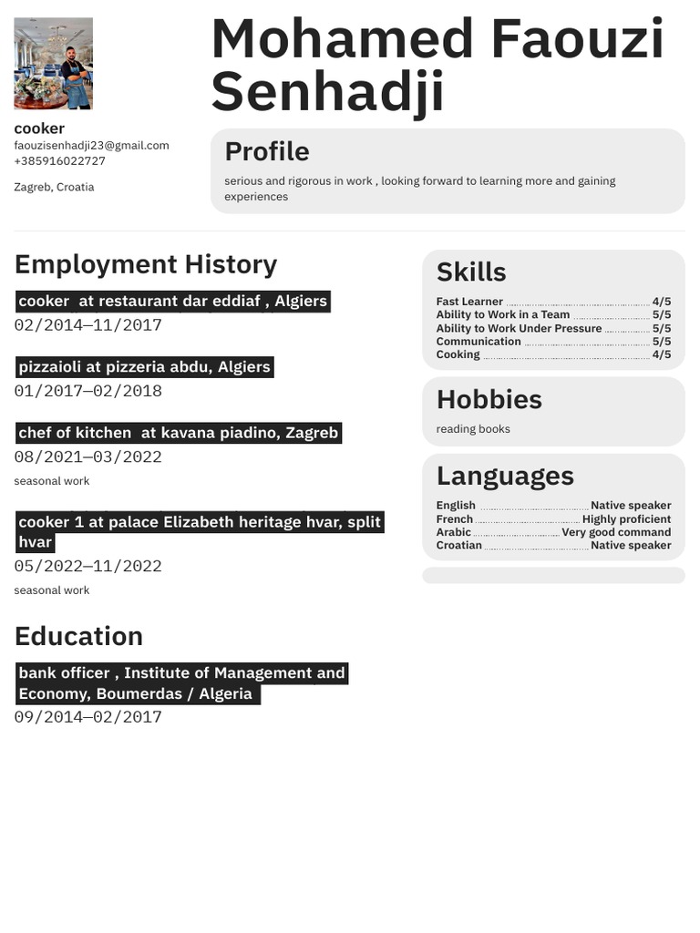 Chef Mohamed Faouzi's Career Overview | PDF