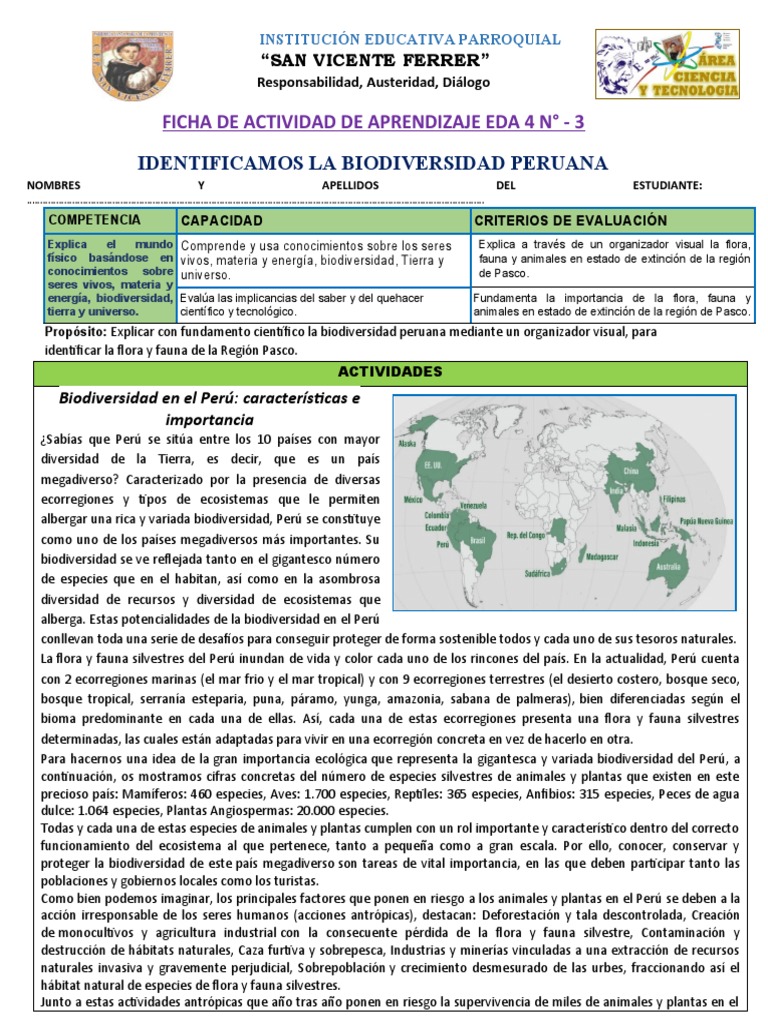 FICHA DISEÑA-EDA 4 - Flora y Fauna de Pasco | PDF | Biodiversidad | Perú