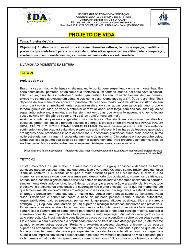 Atividade Projeto de Vida 3103 | PDF
