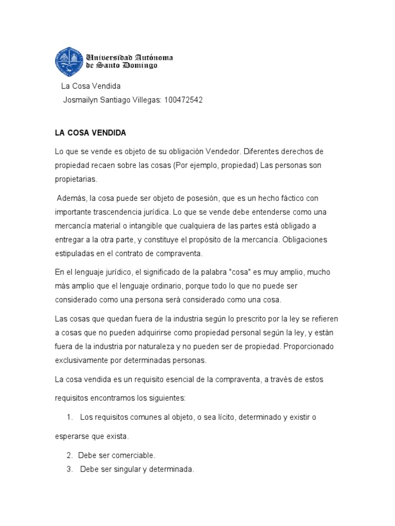 La Cosa Vendida | PDF | Propiedad | Derecho civil (sistema legal)