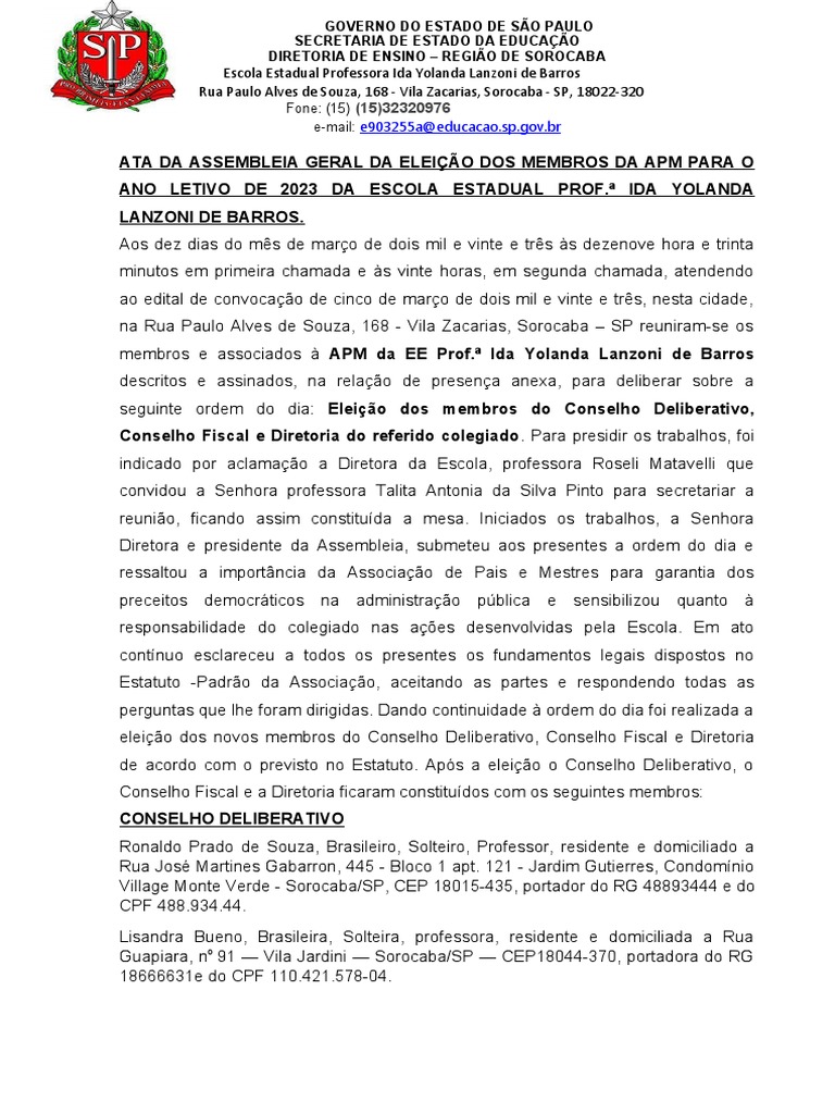 Ata Da Assembleia Geral de 2023 Da Apm | PDF