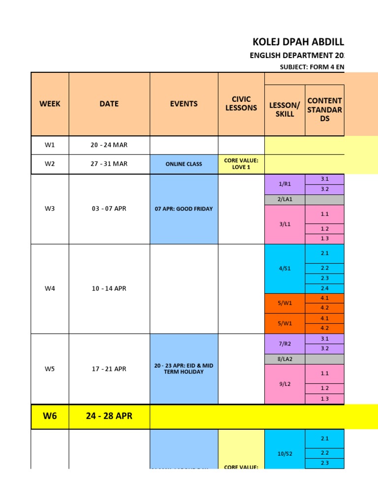 RPT : YEARLY PLAN FORM 4 2023:2024.xls | PDF