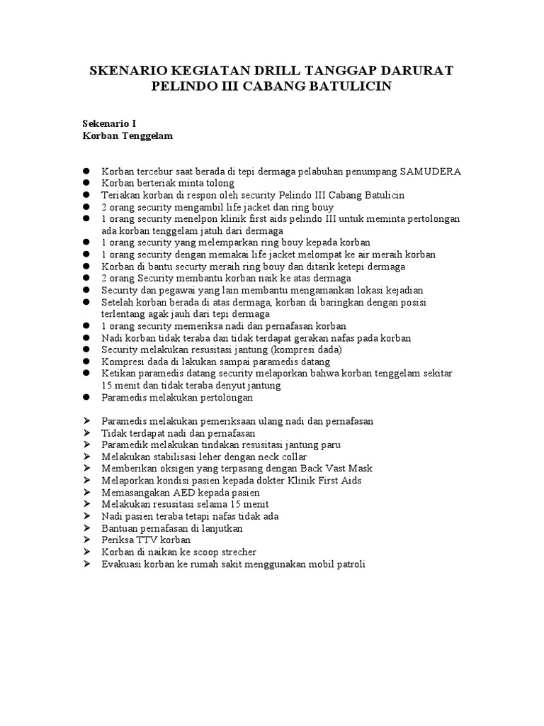 Skenario Drill Tanggap Darurat Pelindo III | PDF