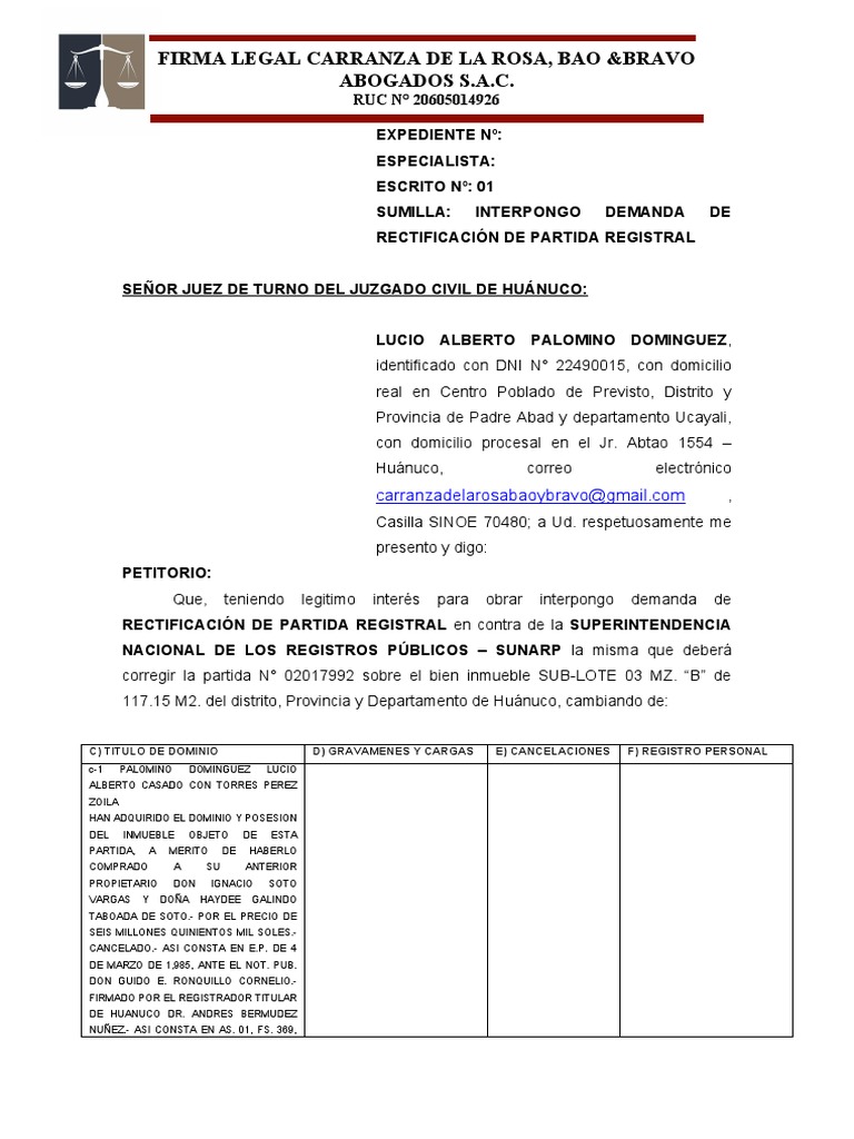 Demanda Escrito 01 | PDF