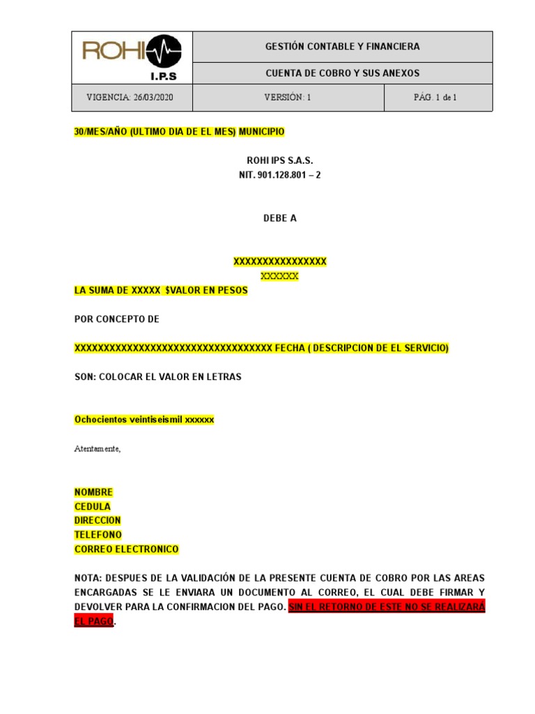 Modelo Cuenta de Cobro | PDF