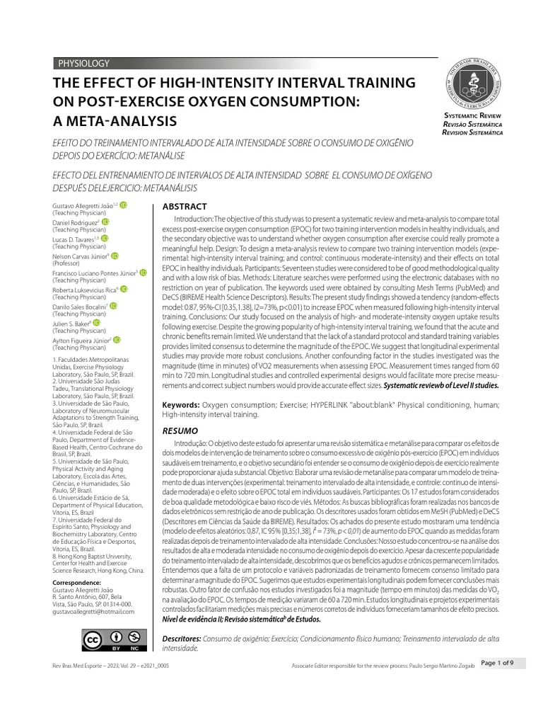 The Effect of High-Intensity Interval Training On Post-Exercise Oxygen Consumption - A Meta ...