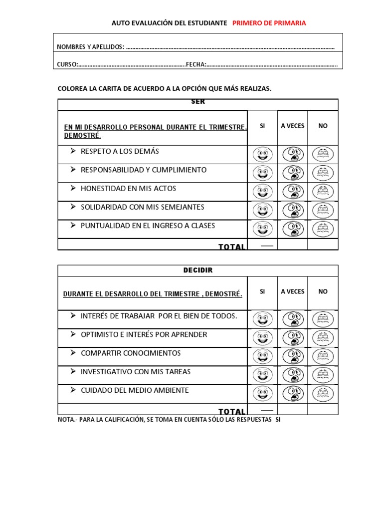 Autoeval. Primaria | PDF | Relaciones personales, crianza y desarrollo personal