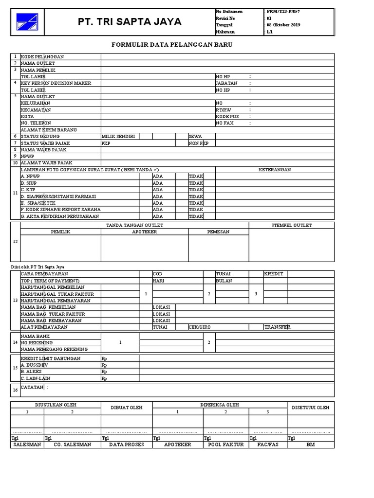 Formulir Data Pelanggan Baru TSJ | PDF