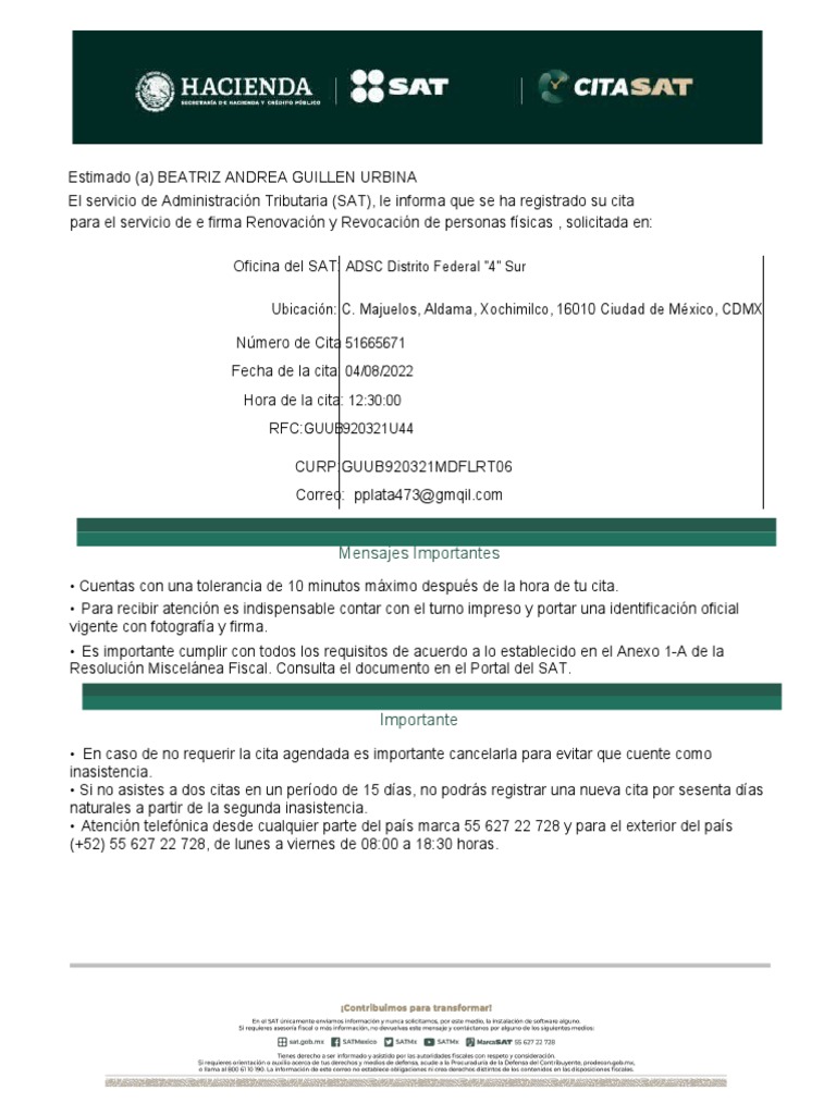 Acuse Cita CDMX 1 | PDF