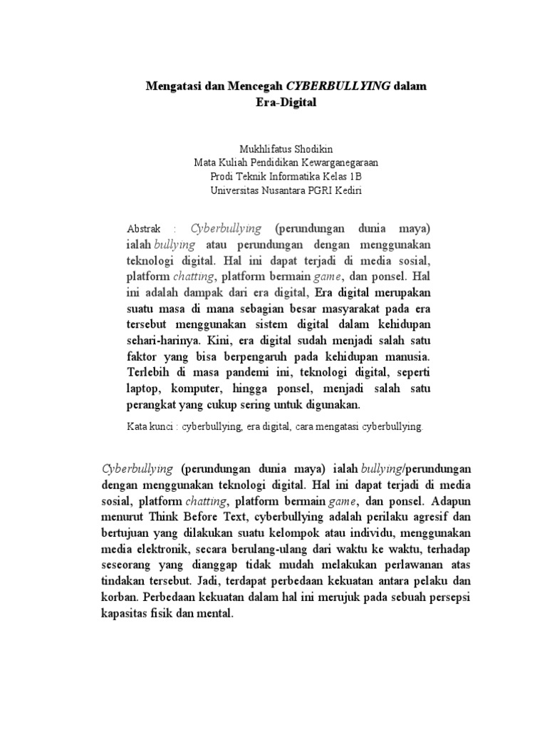 Mengatasi Dan Mencegah Cyberbullying Dalam Era Digital | PDF Mengatasi Dan Mencegah Cyberbullying Dalam Era Digital | PDF