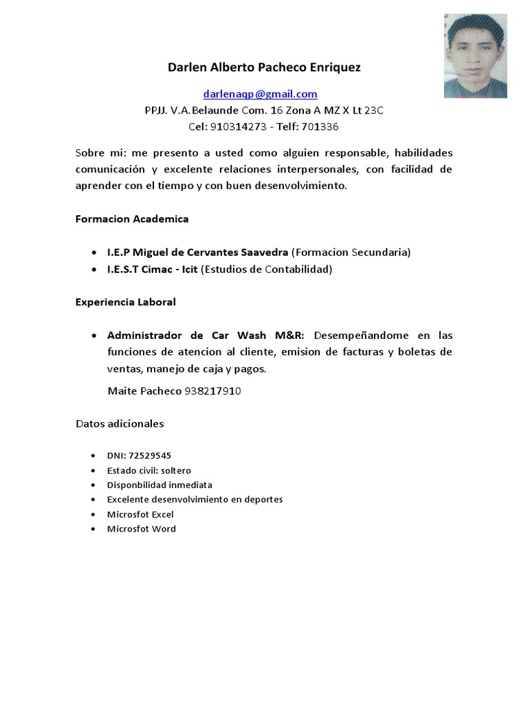 Perfil Profesional de Darlen Pacheco | PDF