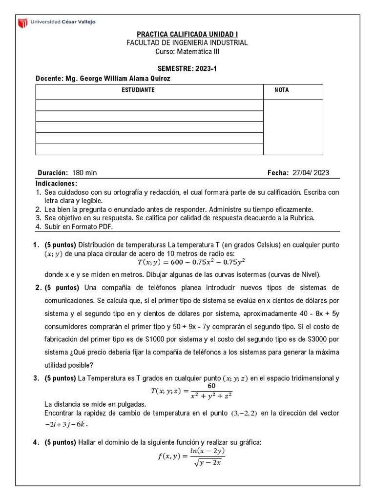 Practica Calificada Unidad 1-2023-1-Industrial-C1 PDF | PDF