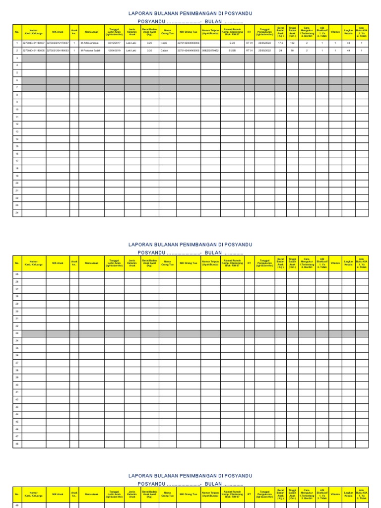 Format Laporan Bulanan Posyandu | PDF