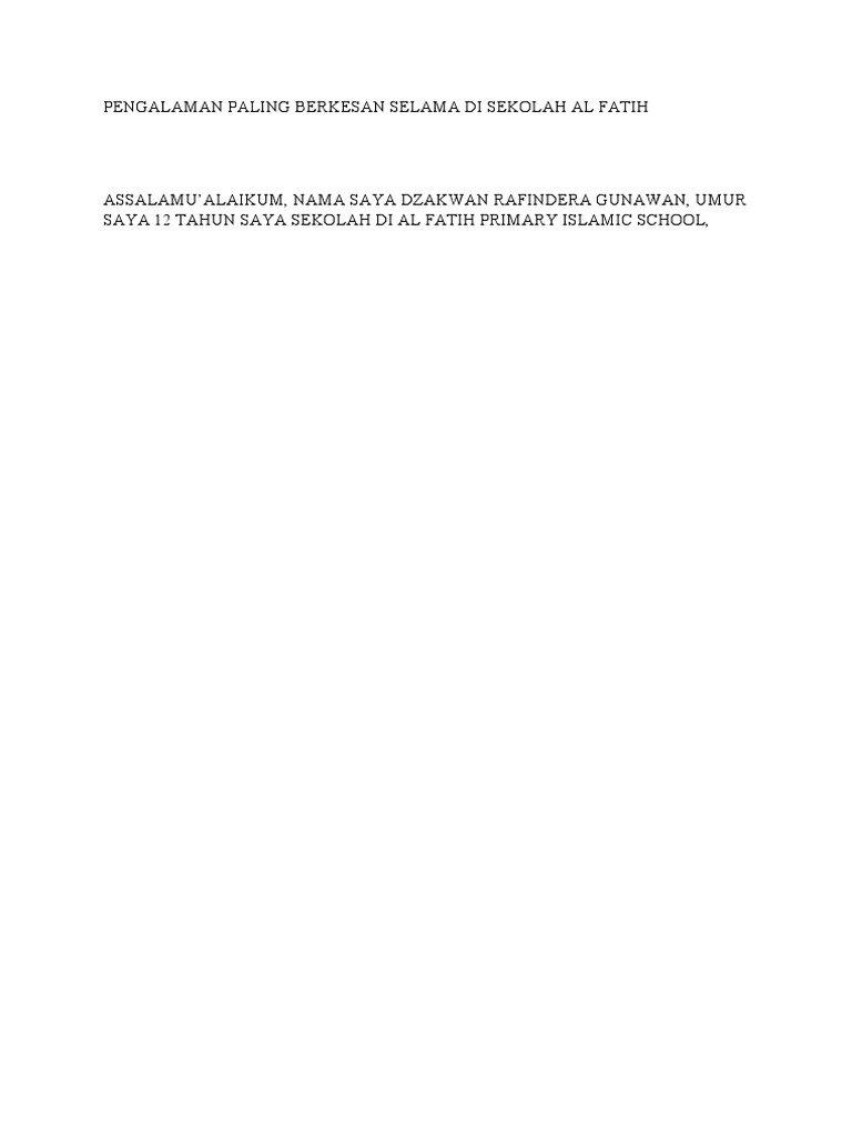 Pengalaman Paling Berkesan Selama Di Sekolah Al Fatih | PDF