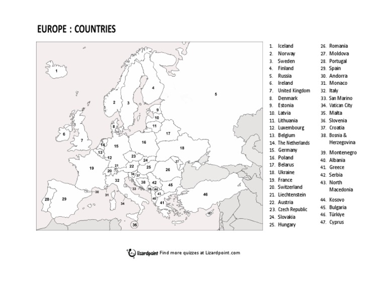 Labeled List of 47 European Countries | PDF
