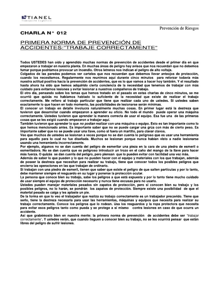 5 - Primera Norma de Prevencion de Accidentes - Trabaje Correctamente ...