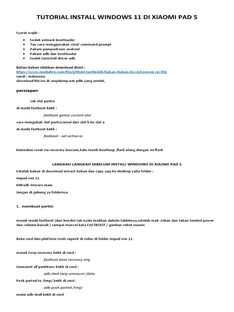 Tutorial Install Windows 11 Di Xiaomi Pad 5 | PDF