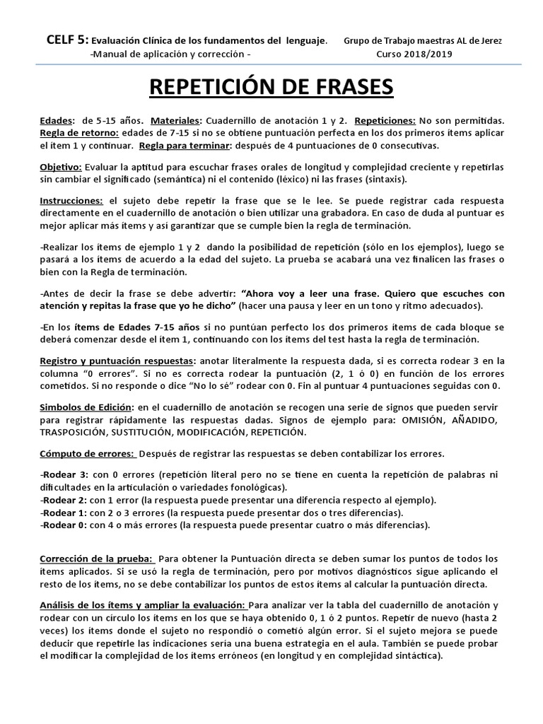 Ejercicio 7. REPETICION DE FRASES | PDF