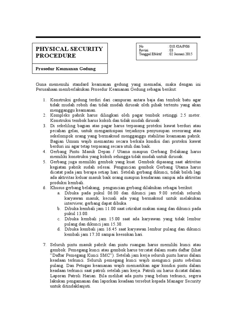 Physical Security Procedure Indo Rev03 | PDF