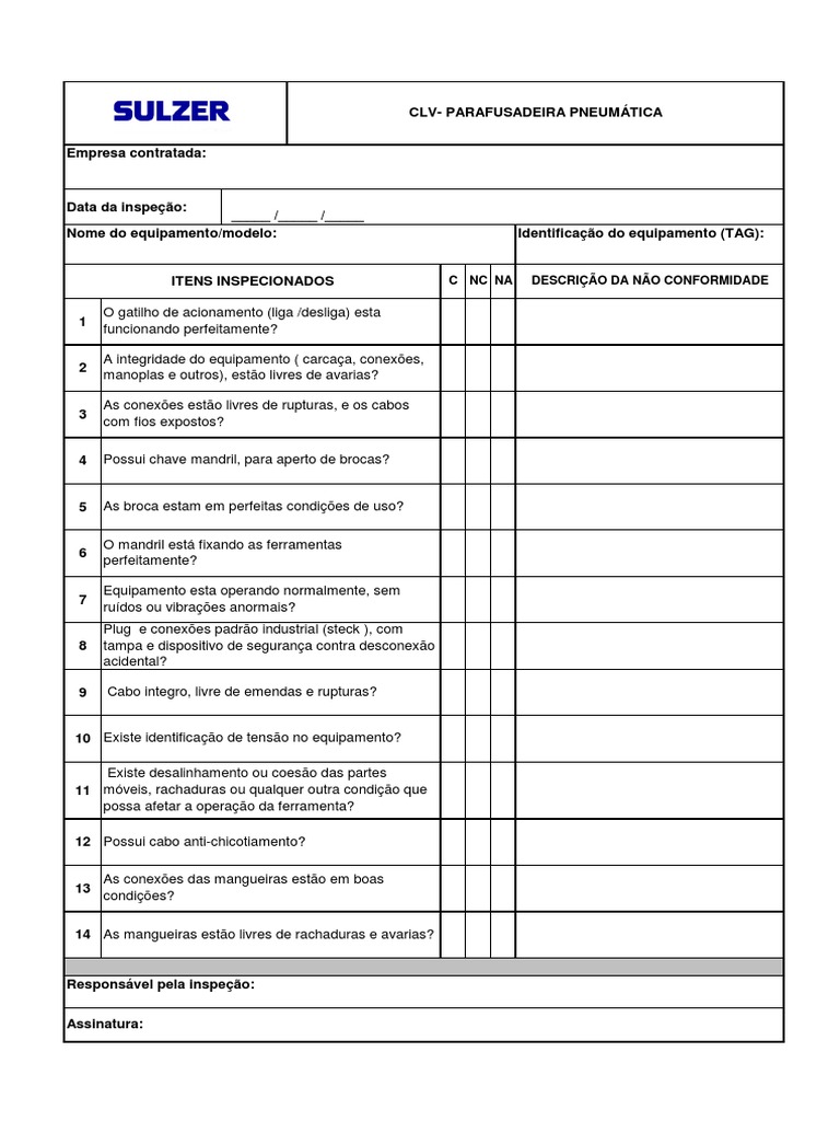 CHECK LIST SELO PARAFUSADEIRA PNEUMÁTICA.pdf | PDF