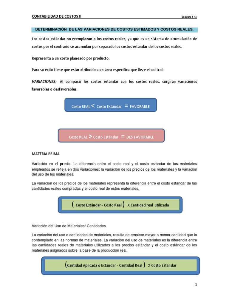 Separata 02 - Costos Estándar Determinación de Variaciones y Análisis PDF | PDF