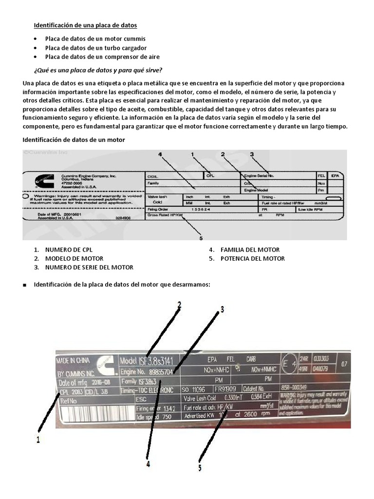 Identificación de una placa de datos.pdf | PDF | Turbocompresor | Motores