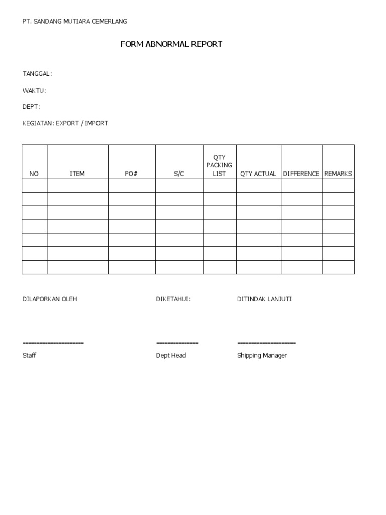 Form Abnormal Report.xls | PDF