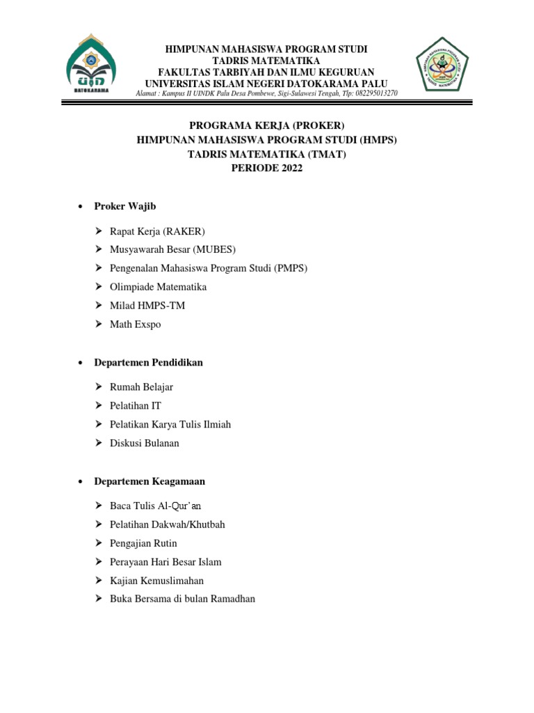 Programa Kerja HMPS-TM 2022 PDF | PDF