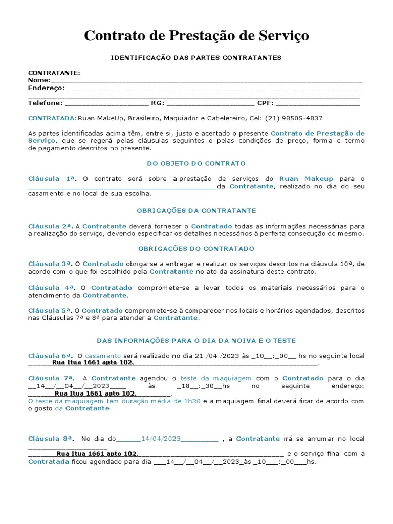 Noiva Contrato R Beauty PDF | PDF