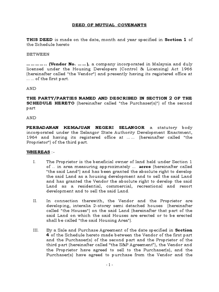 Deed of Mutual Covenents | PDF | Assignment (Law) | Lease