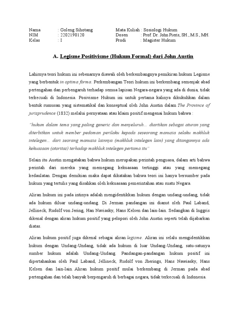 Paper Hukum Formal Jhon Austin | PDF
