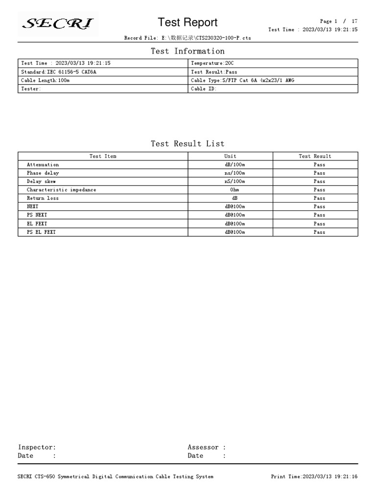 S-FTP CAT6A 4x2x0.56 测试报告.pdf | PDF | Manufactured Goods | Electronic ...