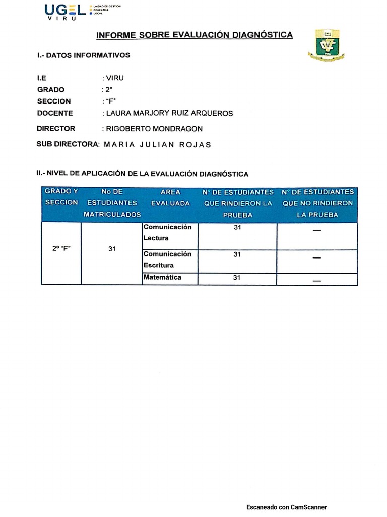 Informe de Evaluacion Diagnostica | PDF