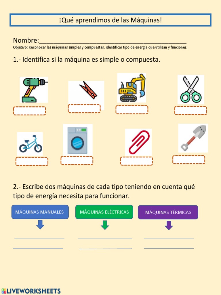 ¡Qué Aprendimos de Las Máquinas! Nombre: - 1.-Identifica Si La Máquina ...