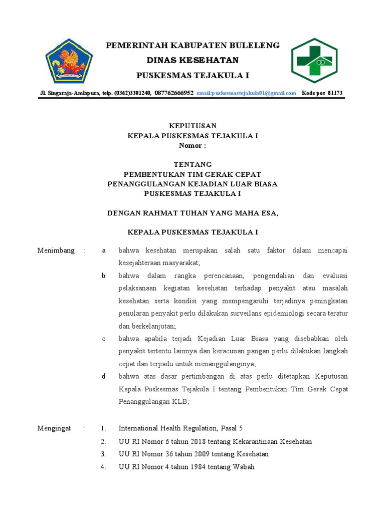 SK TGC Puskesmas Tejakula I | PDF