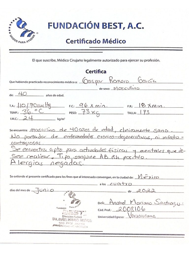 Certificado Medico PDF | PDF