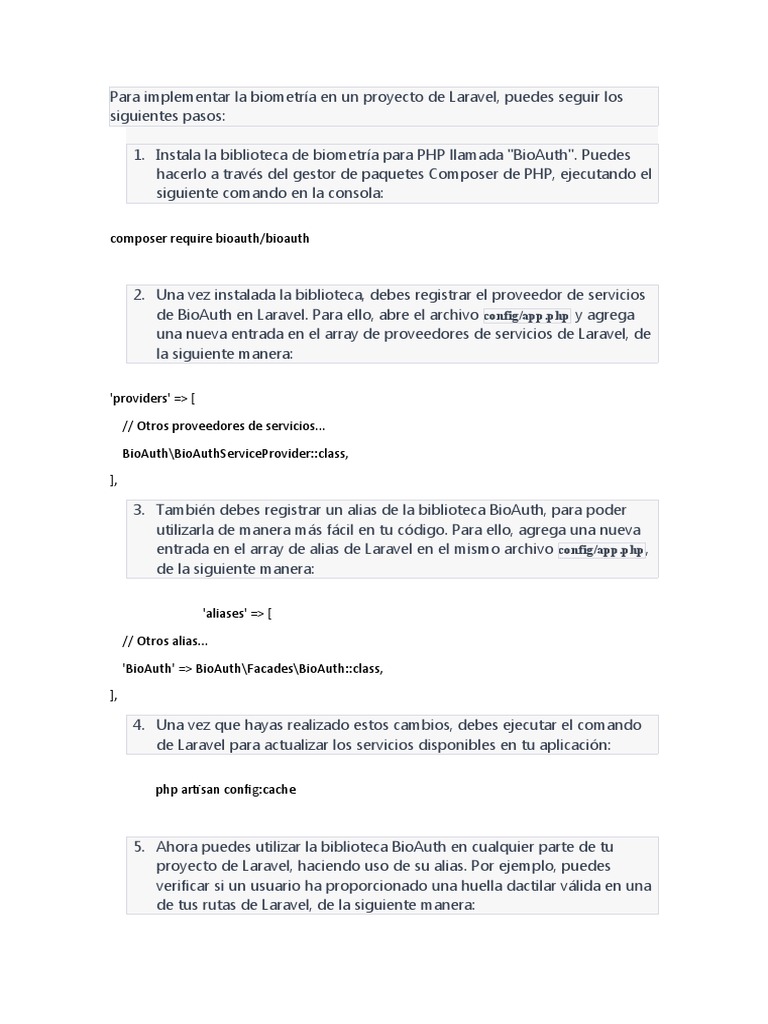 Implementación de BioAuth en Laravel | PDF