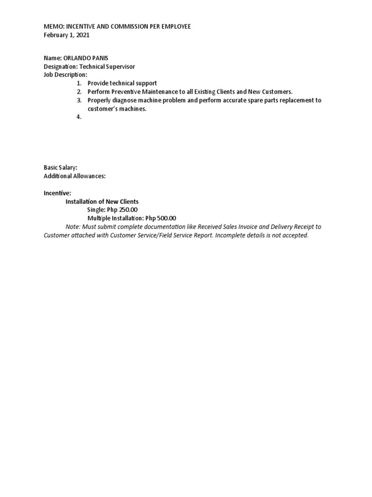 Memo - Incentive and Commission | PDF