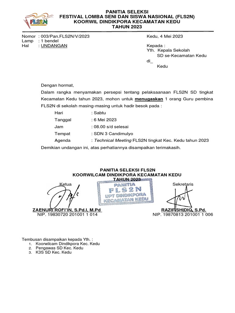 Undangan Technical Meeting FLS2N 2023 | PDF