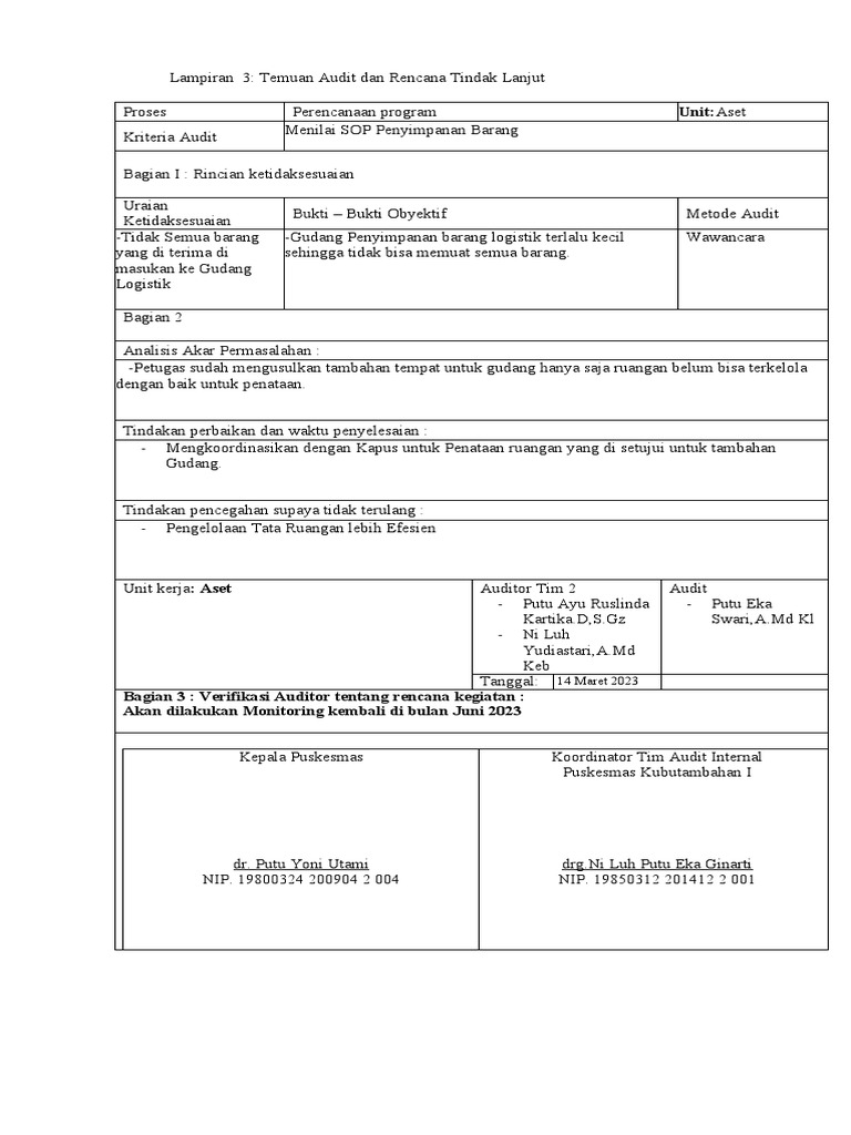 Form Temuan Hasil Audit Aset | PDF
