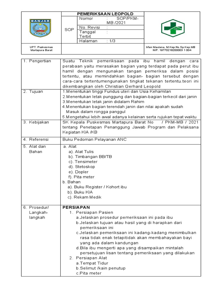 SOP Pemeriksaan Leopold untuk Mengidentifikasi Posisi dan Presentasi ...