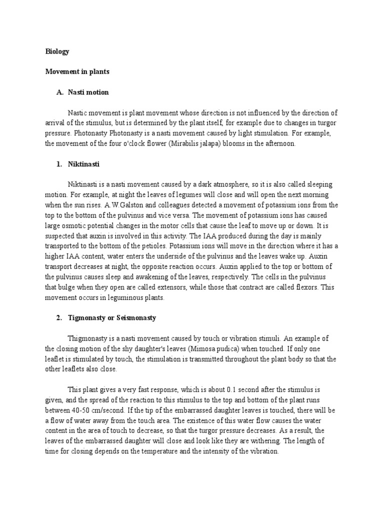 Understanding Nastic Movements in Plants | PDF | Physiology | Organisms